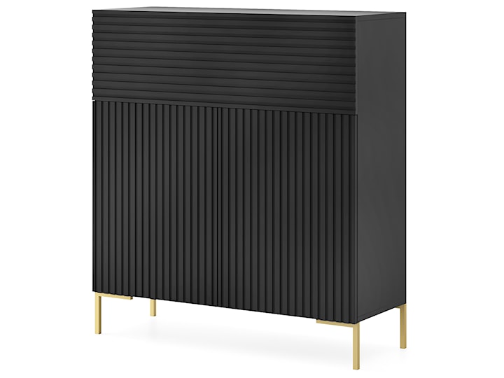 Komoda wysoka Lammelo 92 cm czarna lamele, złote nogi - Komody - Homebook