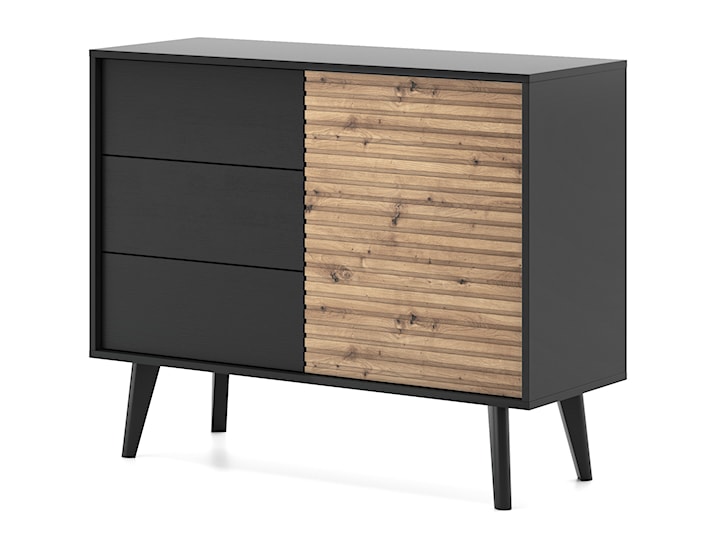 Komoda jednodrzwiowa Awolia 104 cm z trzema szufladami czarna/dąb ...