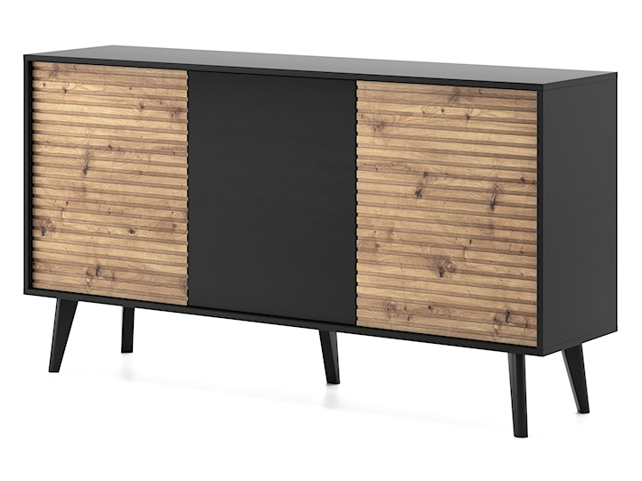 Komoda trzydrzwiowa Awolia 154 cm czarna/dąb artisan lamele - Komody ...