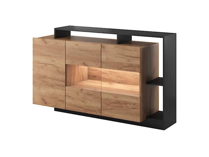 Komoda trzydrzwiowa Hirvli 155 cm dąb Craft złoty/antracyt z ...