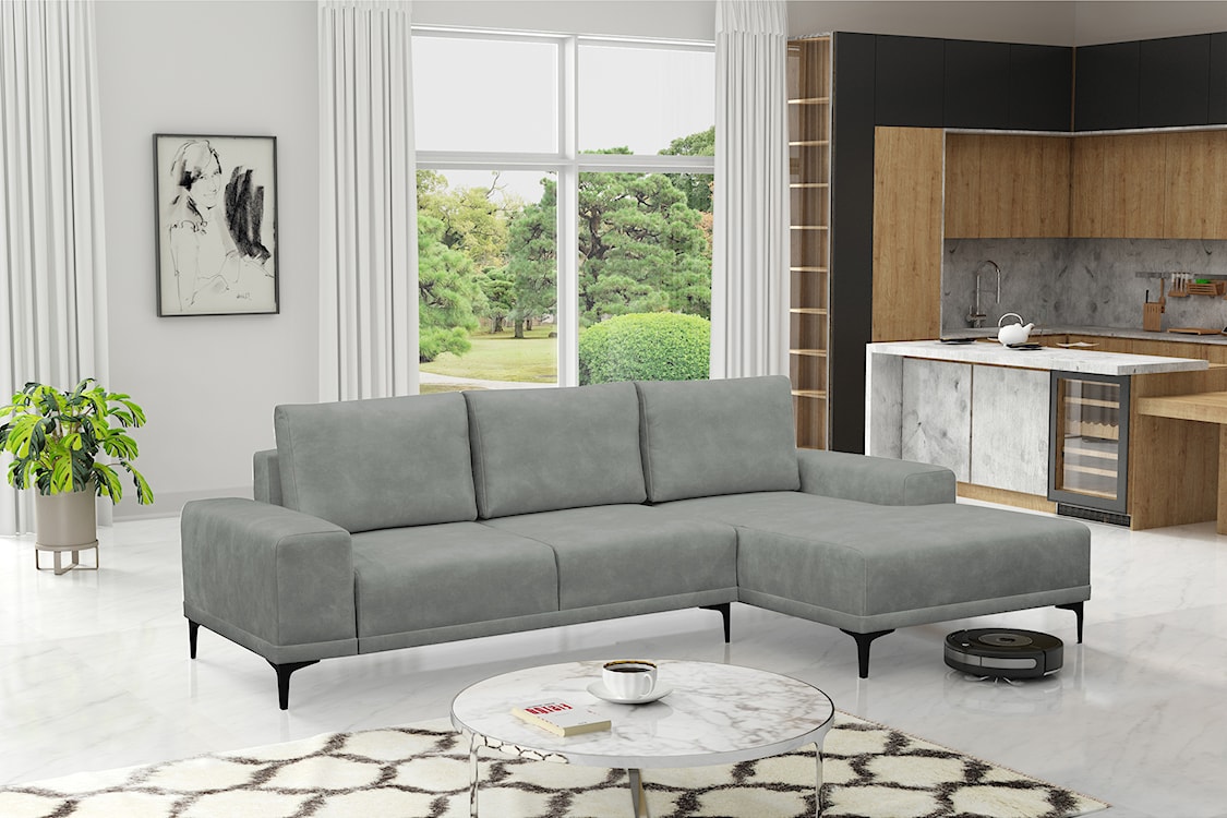 Narożnik z funkcją spania Odella L-kształtny szary w tkaninie hydrofobowej z pojemnikiem ...